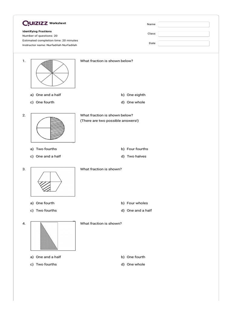 Identifying Fractions Worksheet | PDF