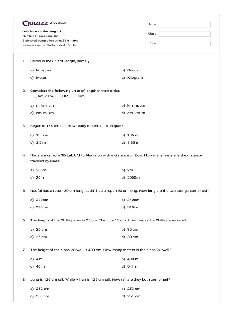 Let's Measure The Length 2 | PDF | Metre | International System Of Units