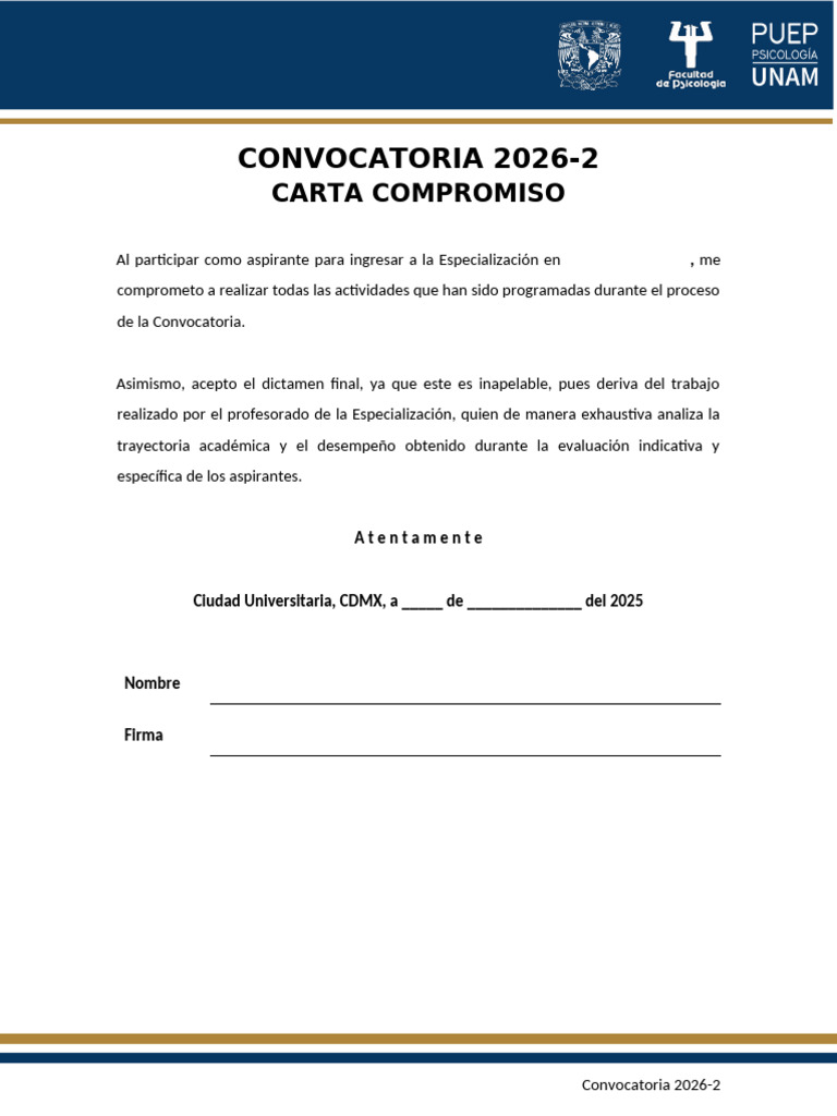 Carta Compromiso Convocatoria 2026-2 | PDF
