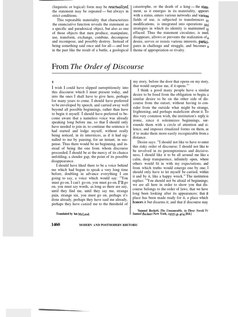 Foucault's Order of Discourse Explained | PDF | Discourse | Exegesis