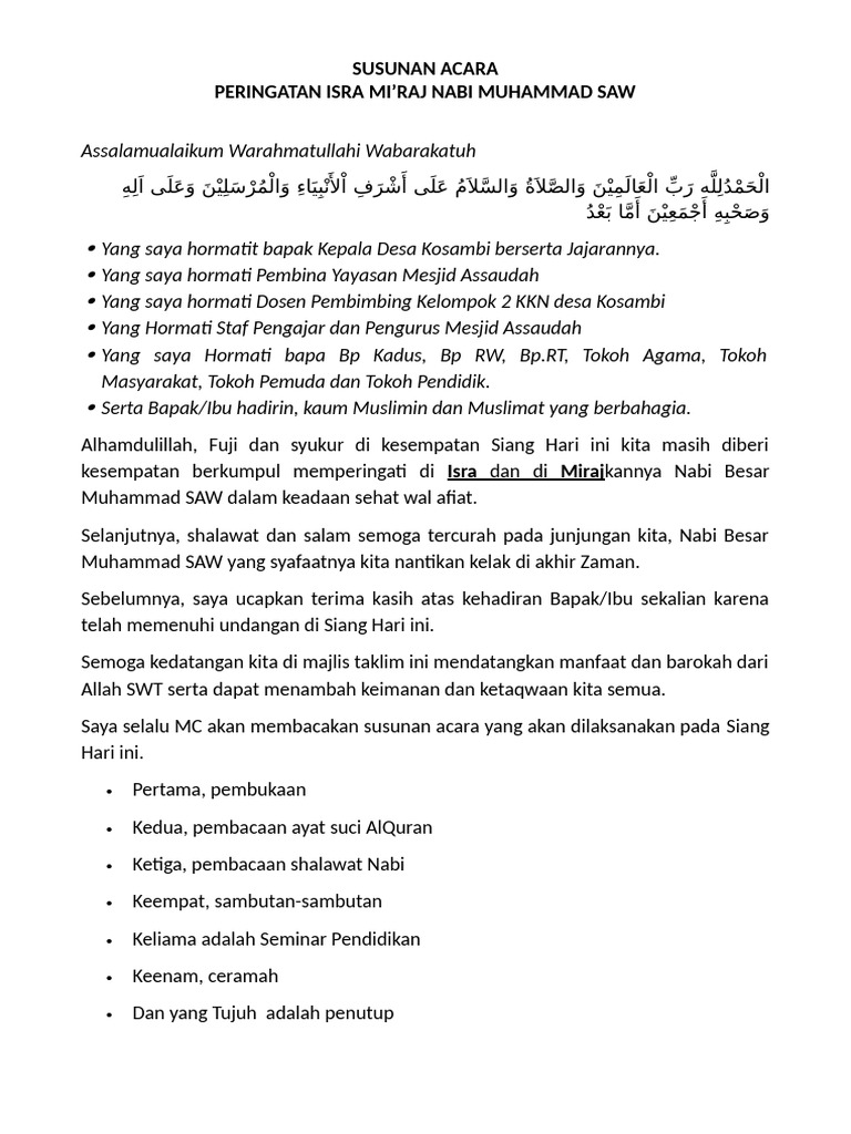Susunan Acara Isra Mi'Raj | PDF