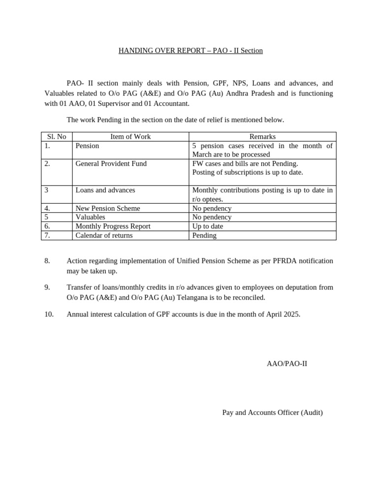 Handing Over Report | PDF