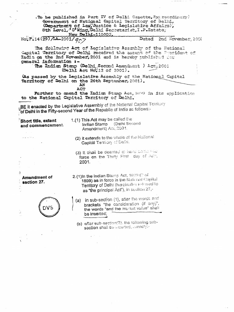 The - Indian - Stamp - Act-2001 (DELHI 2ND Amendment) | PDF