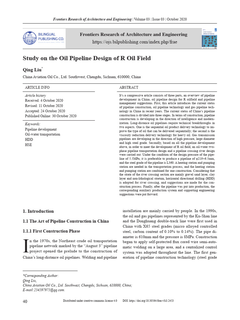 Oil Pipeline Design for R Oil Field | PDF | Emulsion | Viscosity
