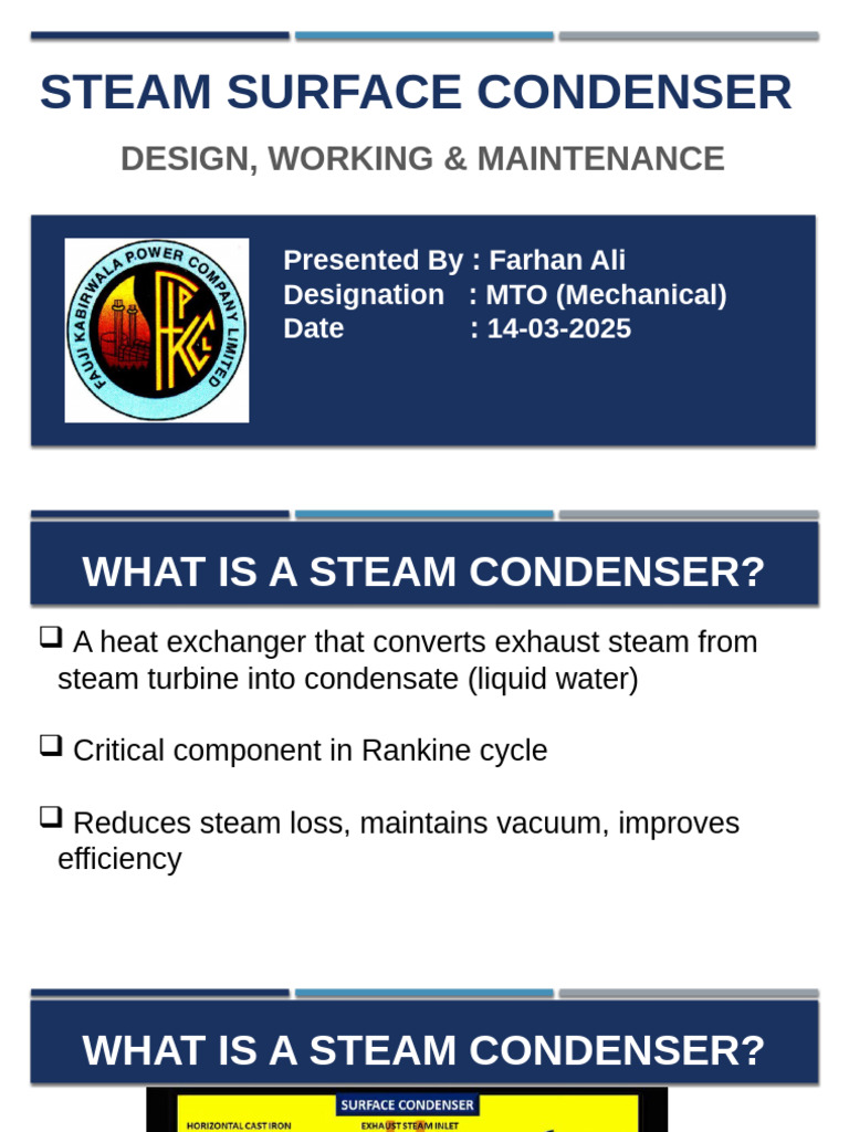 Steam Surface Condenser Overview | PDF | Steam | Energy Technology