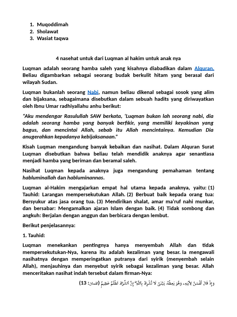 Khutbah 4 Nasihat Luqman | PDF