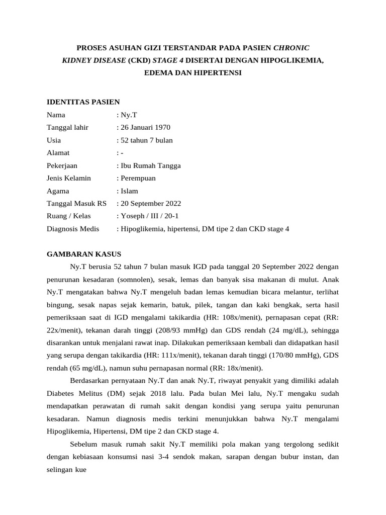 Asuhan Gizi Pasien Ckd Stage 4 Dan Hipoglikemia Pdf