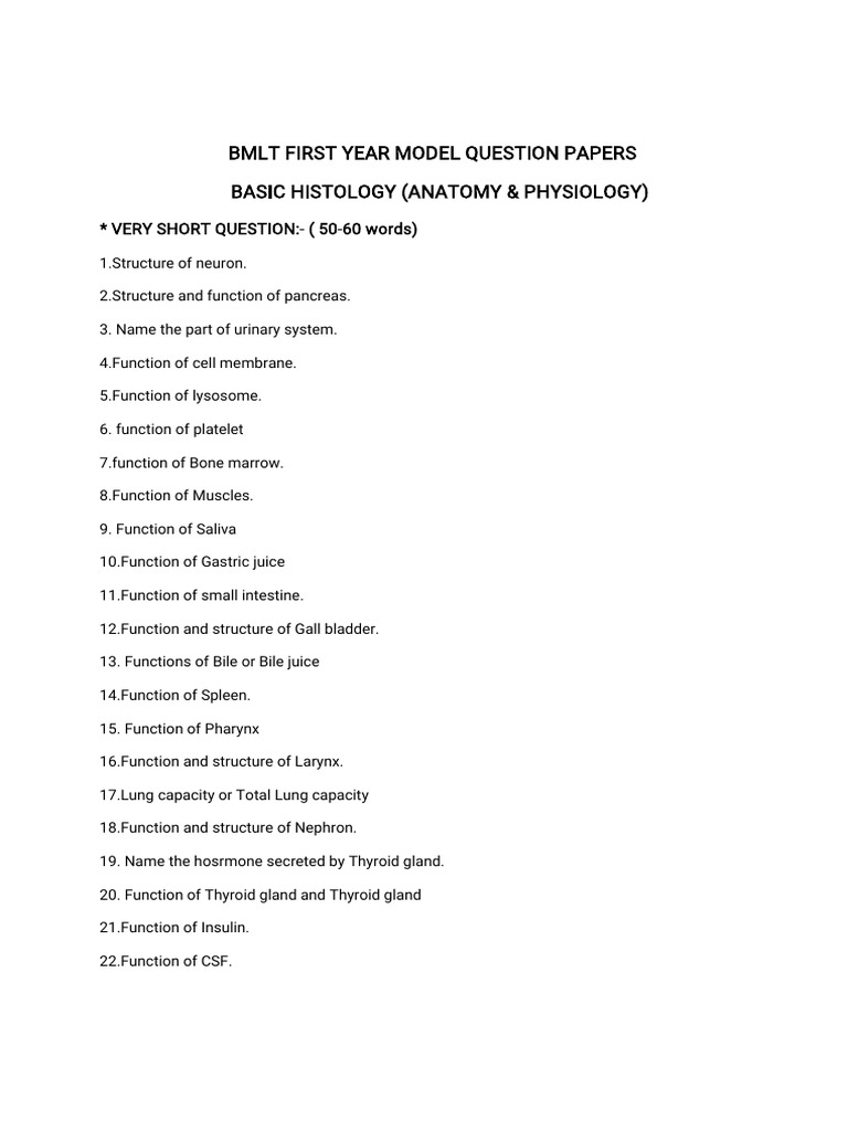 BMLT First Year Basic Histology Model Question Paper | PDF | Staining ...