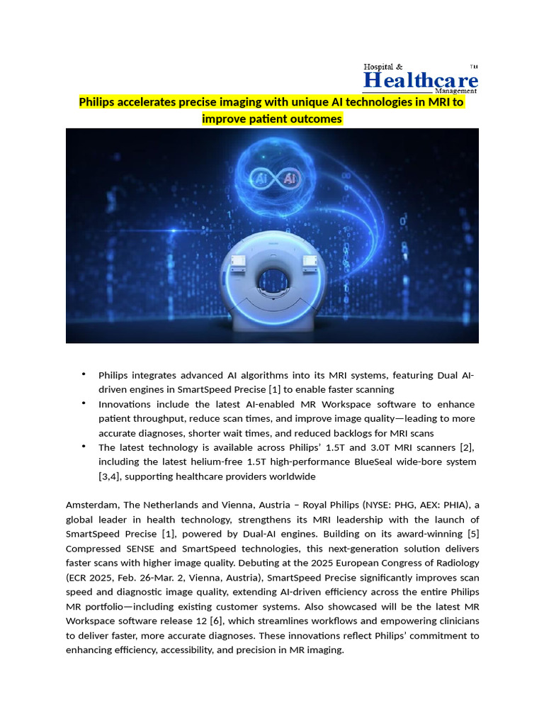 Philips Accelerates Precise Imaging With Unique AI Technologies in MRI ...
