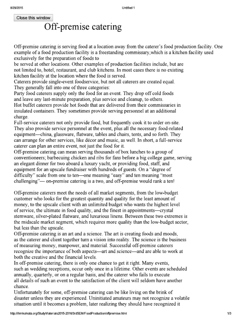 Off Premise Catering | PDF