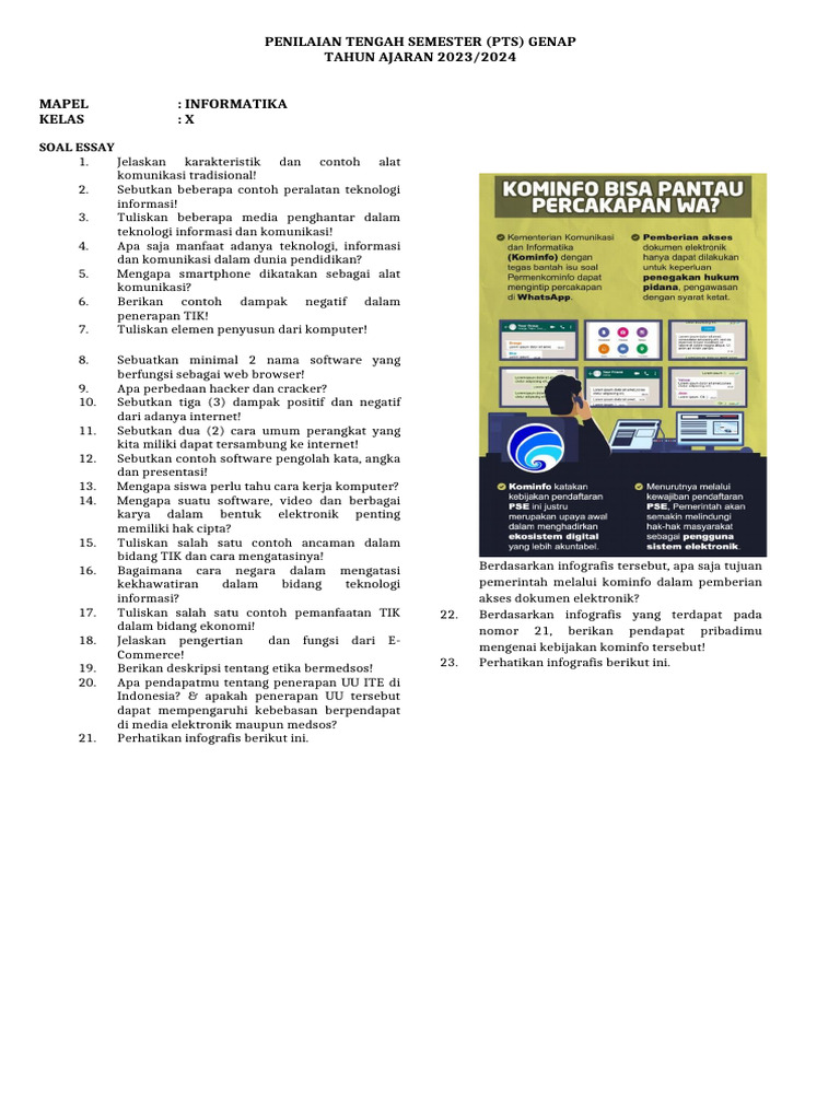 Soal PTS Informatika X | PDF