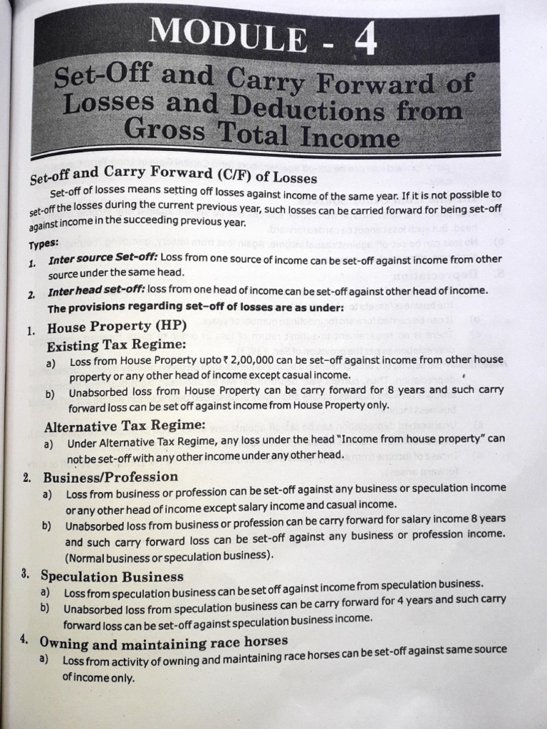 Unit - 4 Set Off-Off and Carry Forward of Losses and Deductions From ...