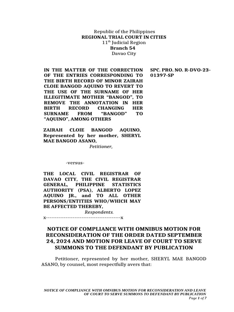 Notice of Compliance With Motion For Reconsideration Asano | PDF | Justice | Crime & Violence