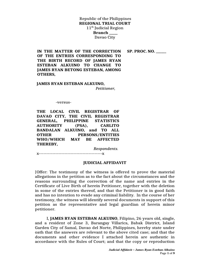 Judicial Affidavit James Ryan Esteban | PDF | Affidavit | Legal Procedure