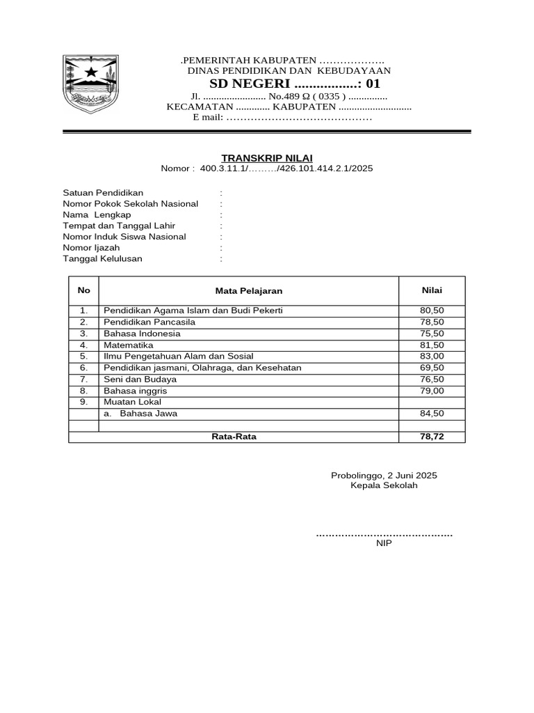 CONTOH TRANSKRIP NILAI_1 | PDF
