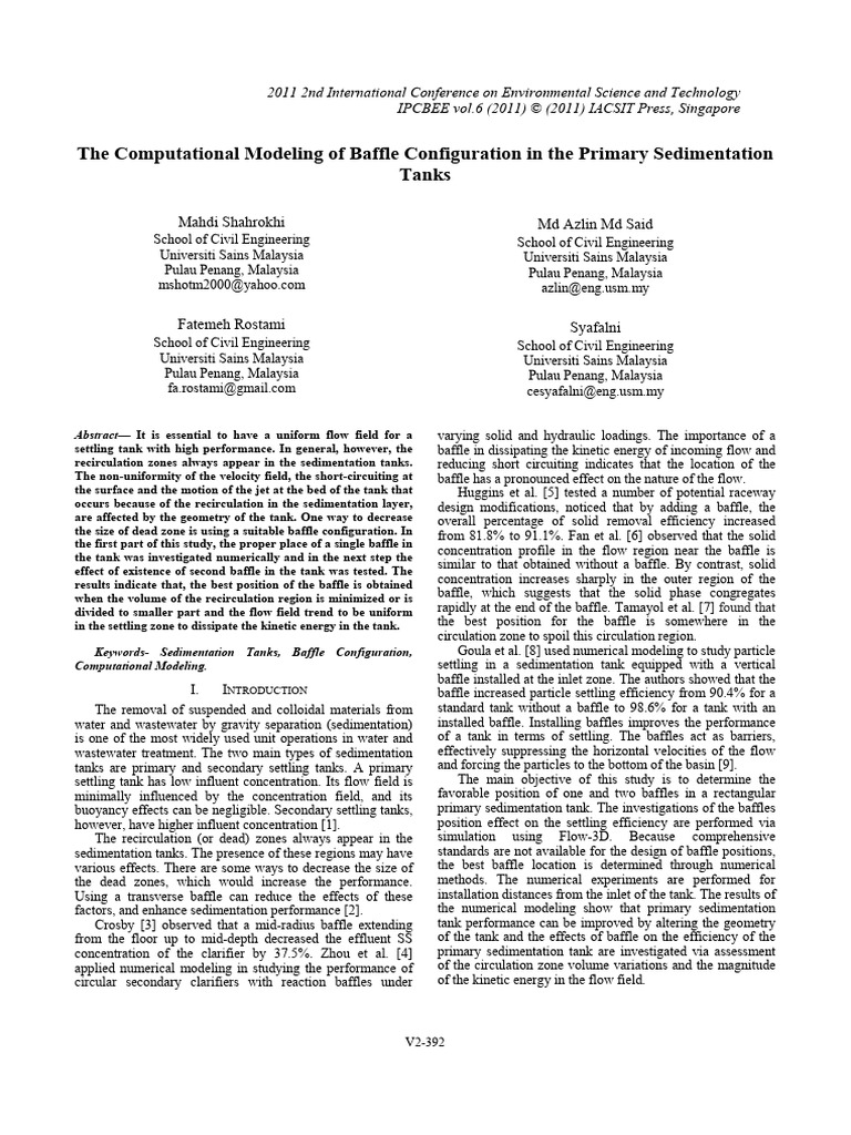 The Computational Modeling of Baffle Configuration in The Primary Sedimentation Tanks | PDF ...