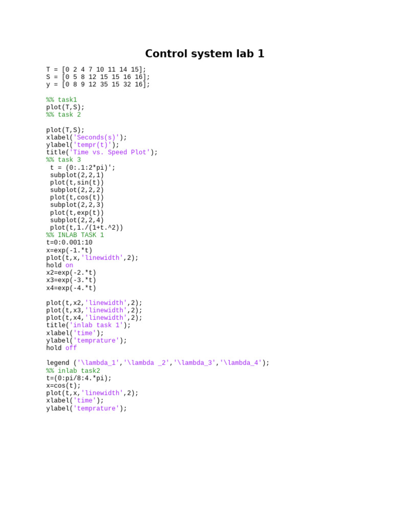 Control System Lab 1 Overview | PDF