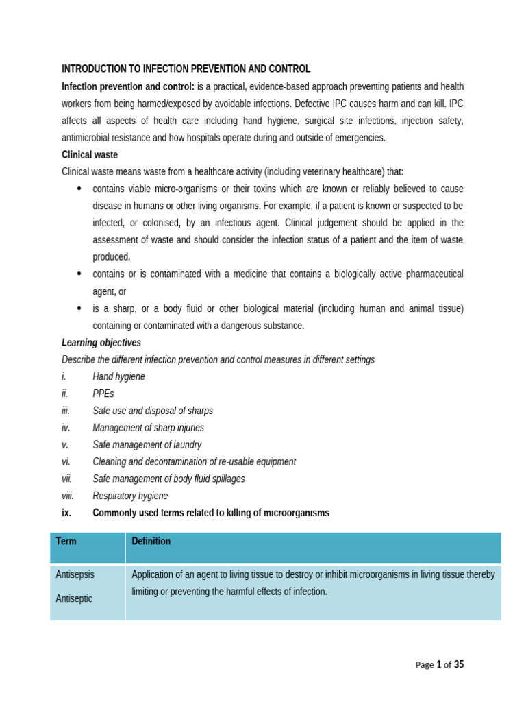Introduction To Infection Prevention and Control | PDF | Personal ...