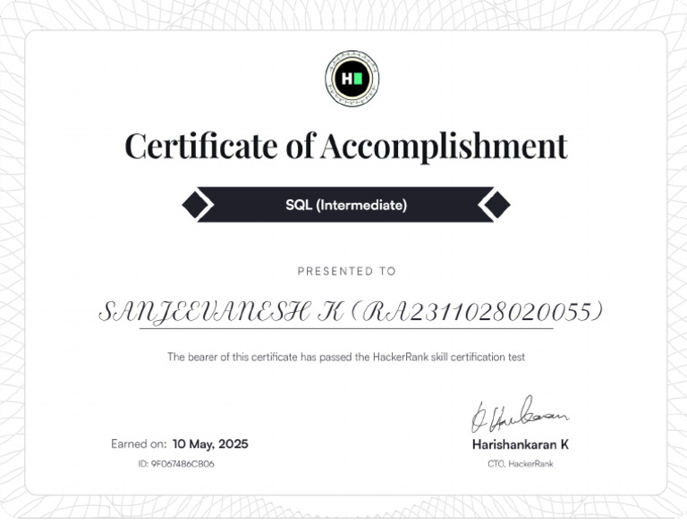 SQL Intermediate Certificate | PDF