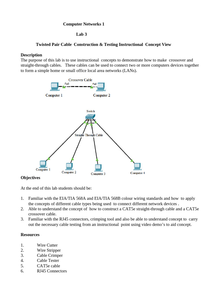 Lab 3 - Twisted Pair Cabling | PDF | Electrical Connector ...