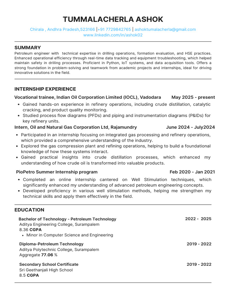 Tummalacherla Ashok Resume-1 Dhritiman Chanda | PDF | Oil Refinery | Petroleum