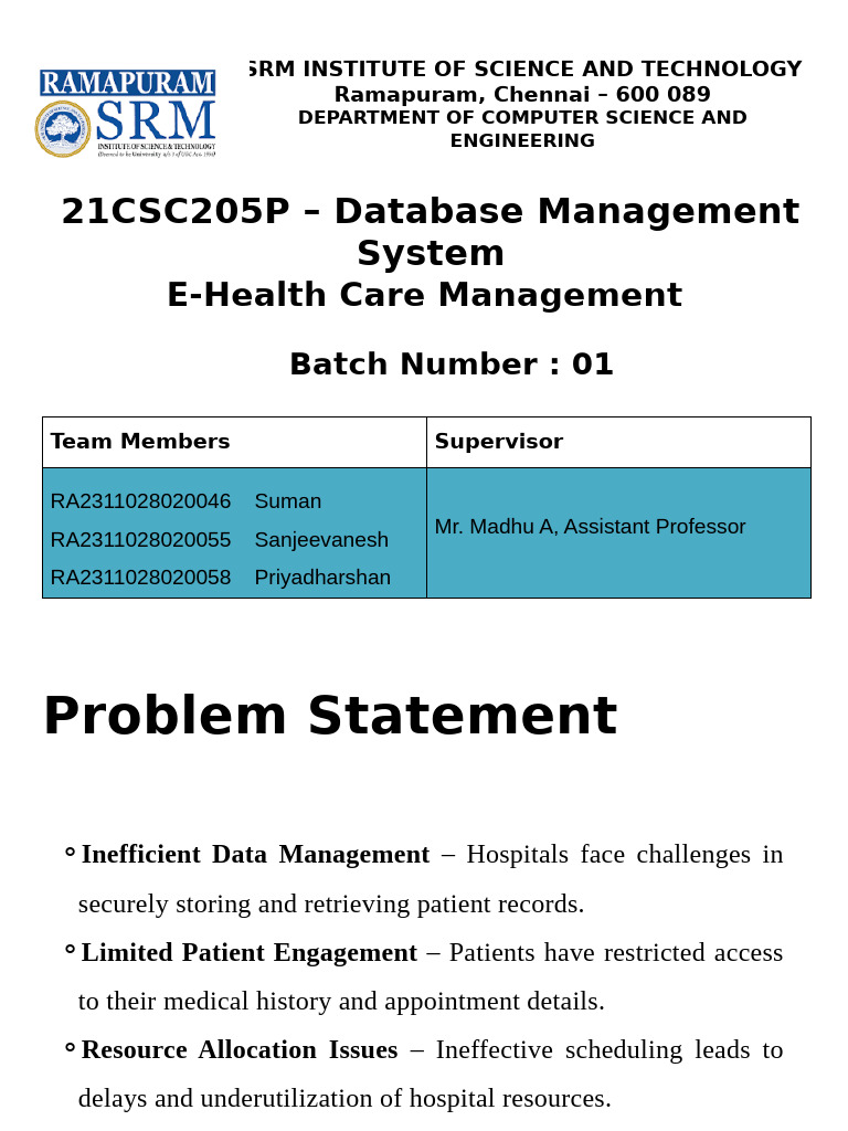 E-Health Care Management | PDF | Java (Programming Language) | Databases