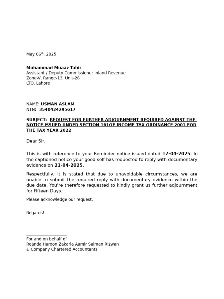 Request for Tax Adjournment Notice | PDF