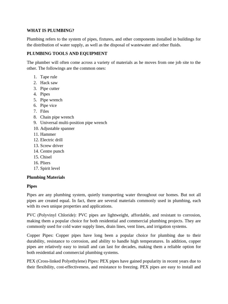 Plumbing Tools and Equipment | PDF | Plumbing | Pipe (Fluid Conveyance)