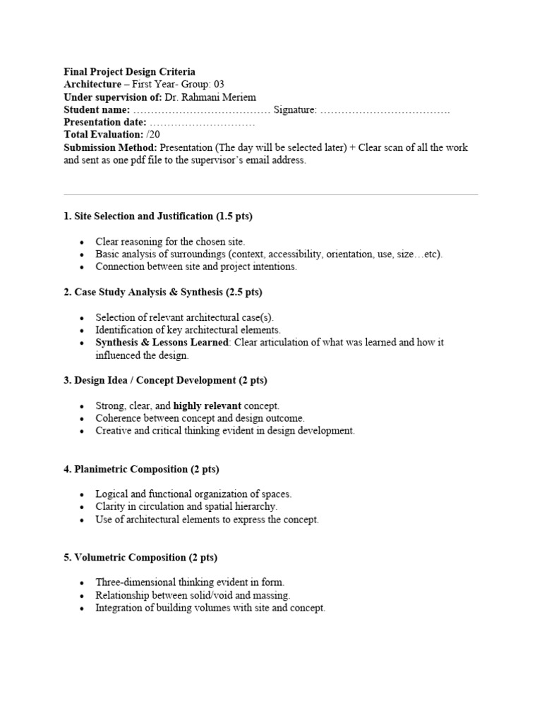 Final Project Design Criteria | PDF | Design | Concept