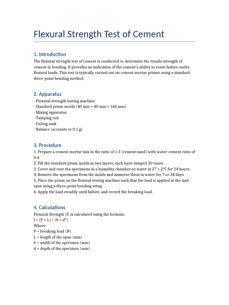 Flexural Strength Test of Cement Mortar | PDF