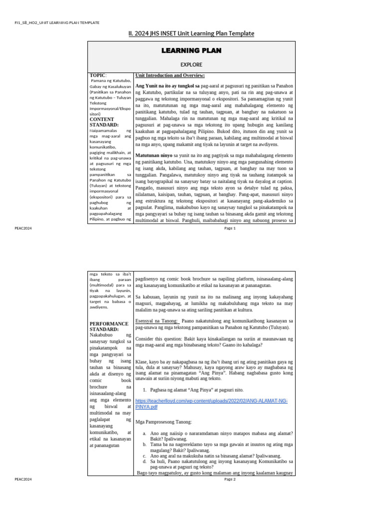 Group - 4 - Fil - S8 - T1 - Unit Learning Plan Template | PDF