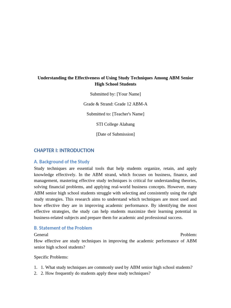 Study Techniques Impact on ABM Students | PDF | Learning | Teachers