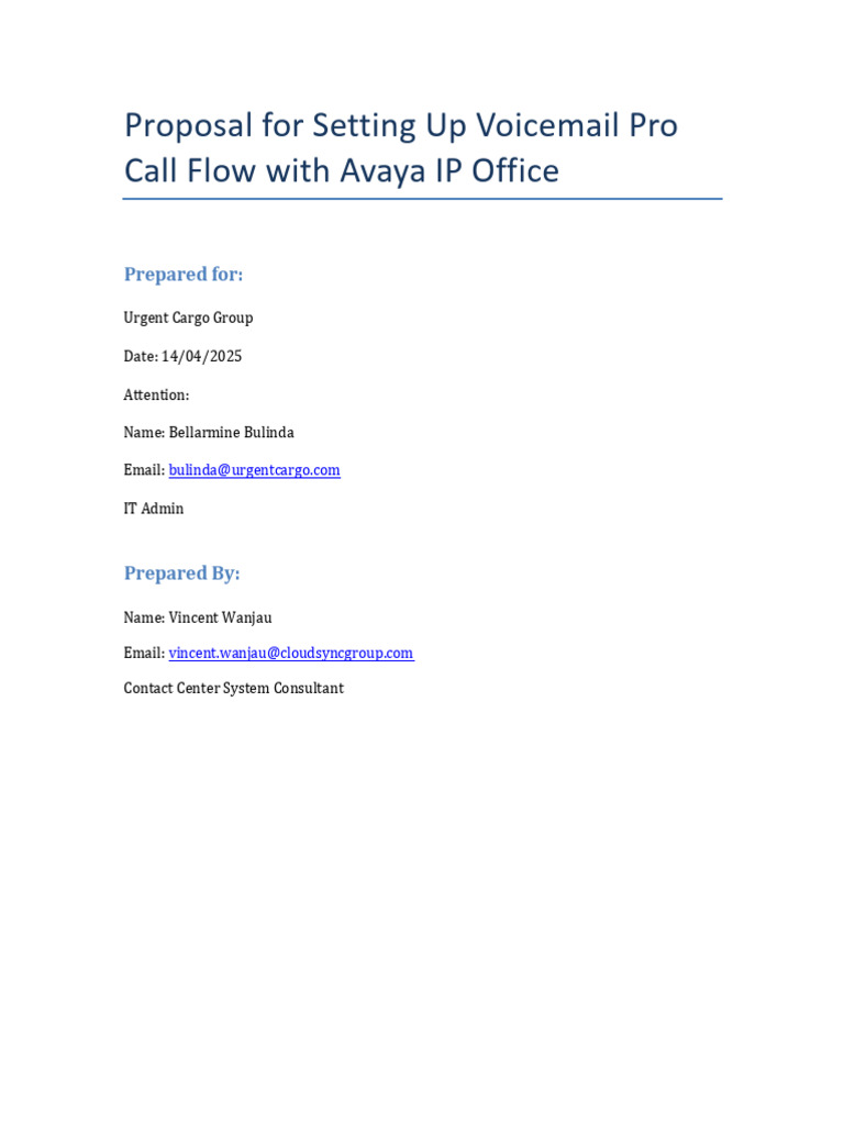 Avaya Call Flow Design Proposal | PDF | Voicemail | Computing