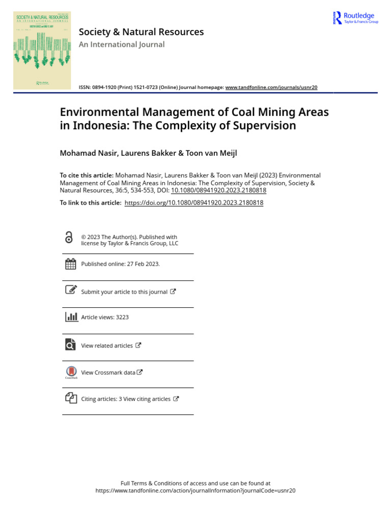 Environmental Management of Coal Mining Areas in Indonesia the Complexity of Supervision | PDF ...