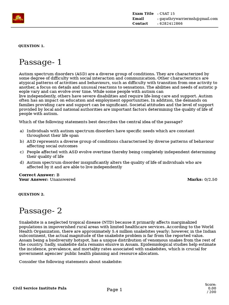 CSAT 15 | PDF | Autism | Criminology