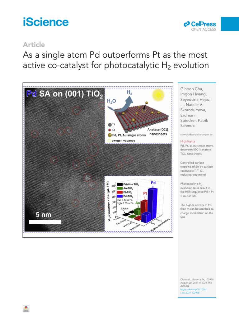 As A Single Atom PD Outperforms PT As The Most Act | PDF | Catalysis ...