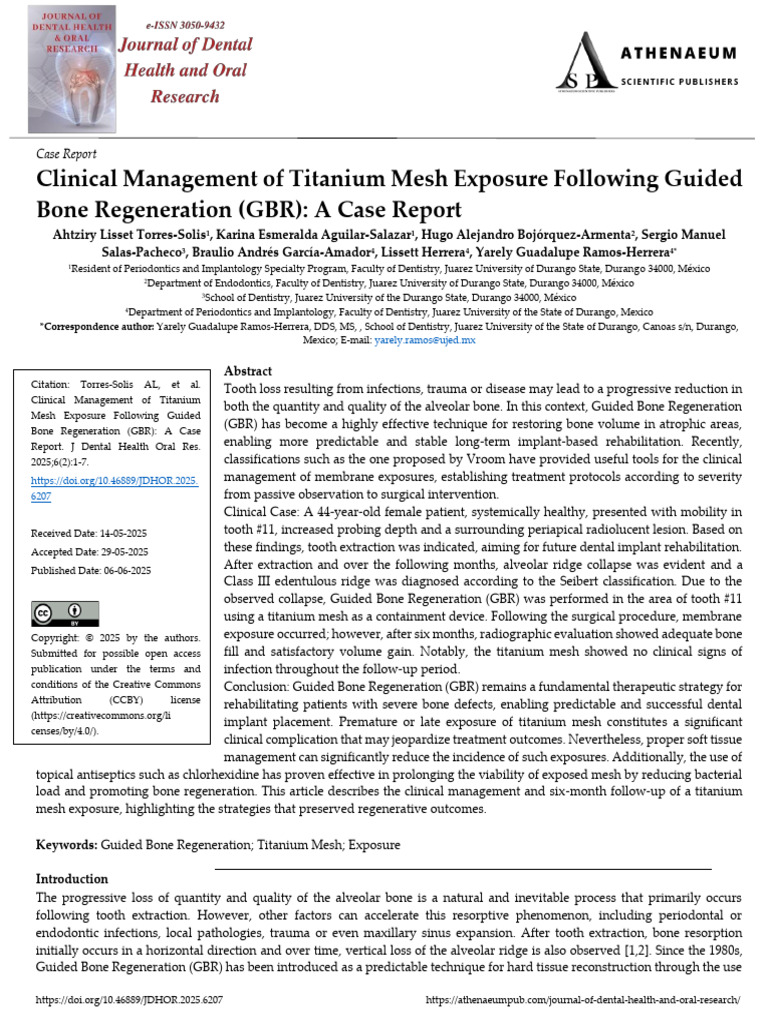 Clinical Management of Titanium Mesh Exposure Following Guided Bone ...