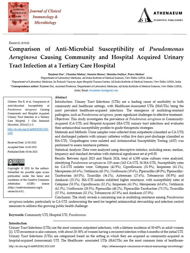 Comparison of Anti-Microbial Susceptibility of Causing Community and Hospital Acquired Urinary ...