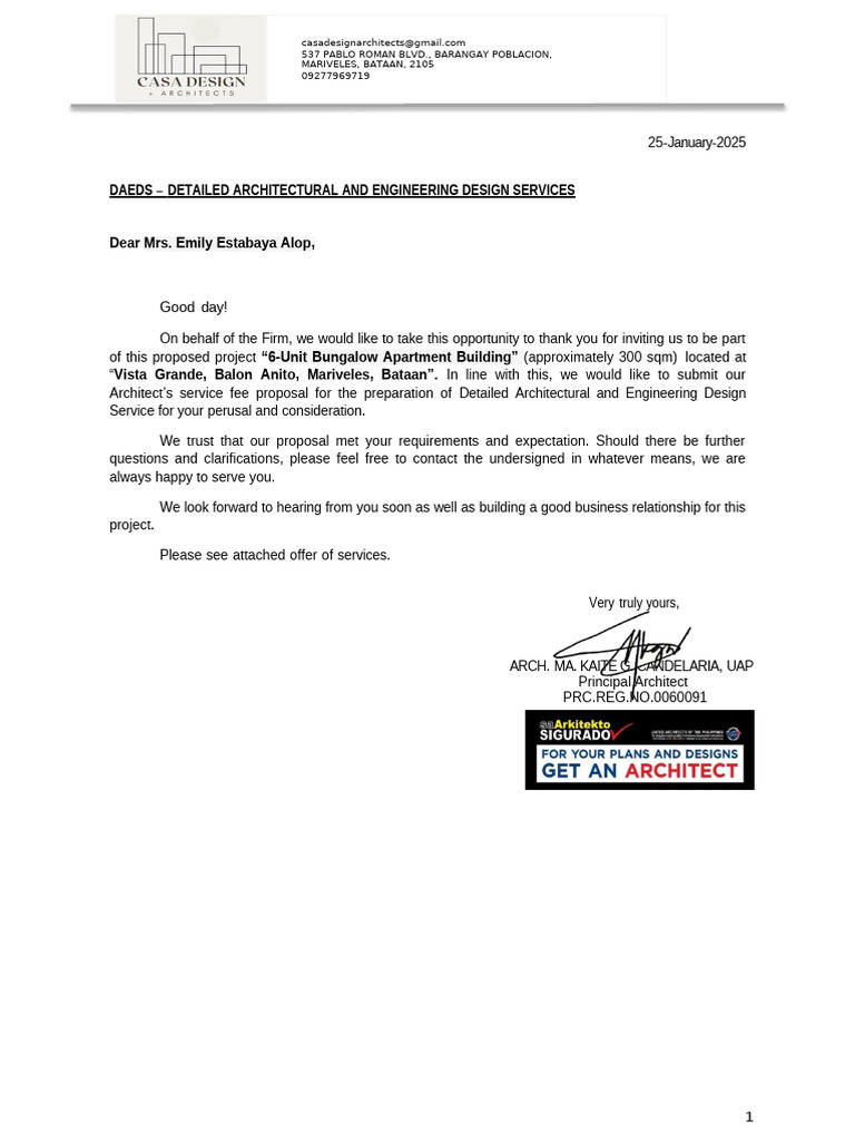 Architect's Design Fee Proposal Template | PDF | Architect ...