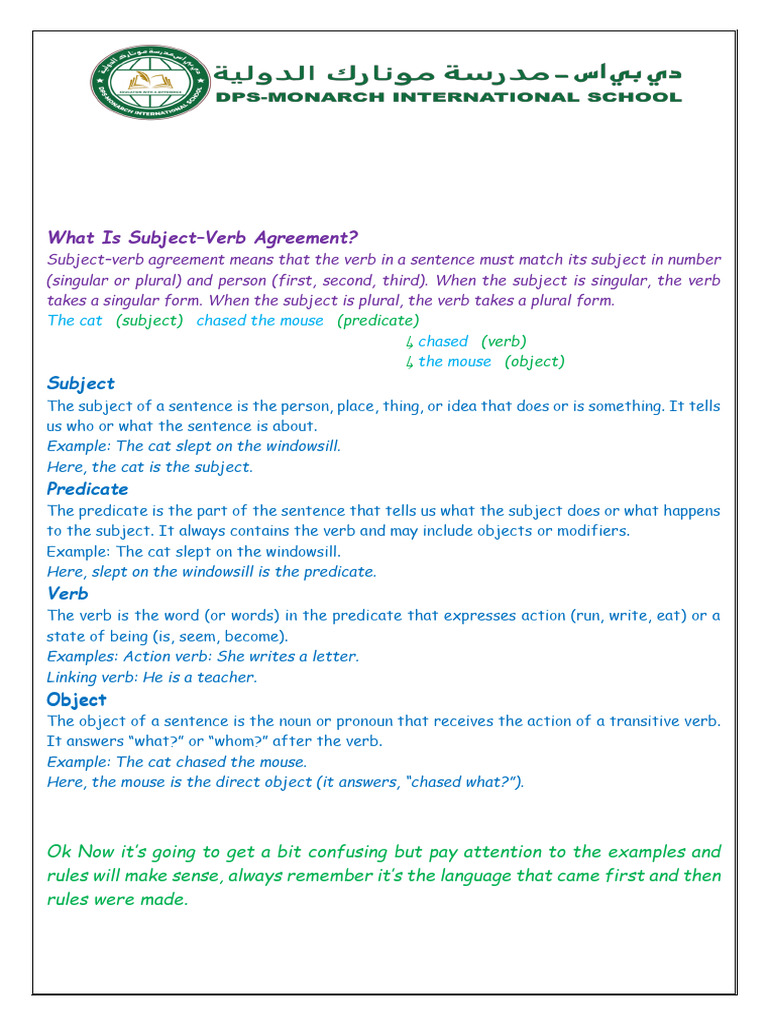 GRADE 8 ENGLISH INFO-WORKSHEET SUBJECT VERB AGREEMENT | PDF ...