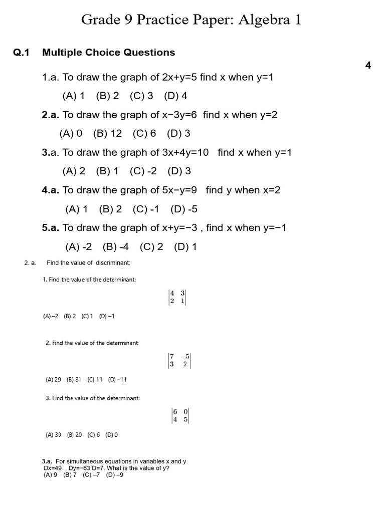 MCQ Questions Linear Equation in Two Variables | PDF