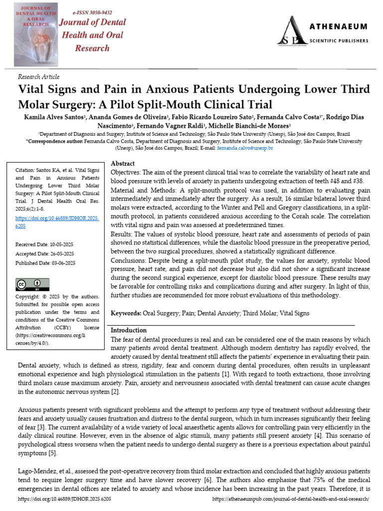 Vital Signs and Pain in Anxious Patients Undergoing Lower Third Molar ...