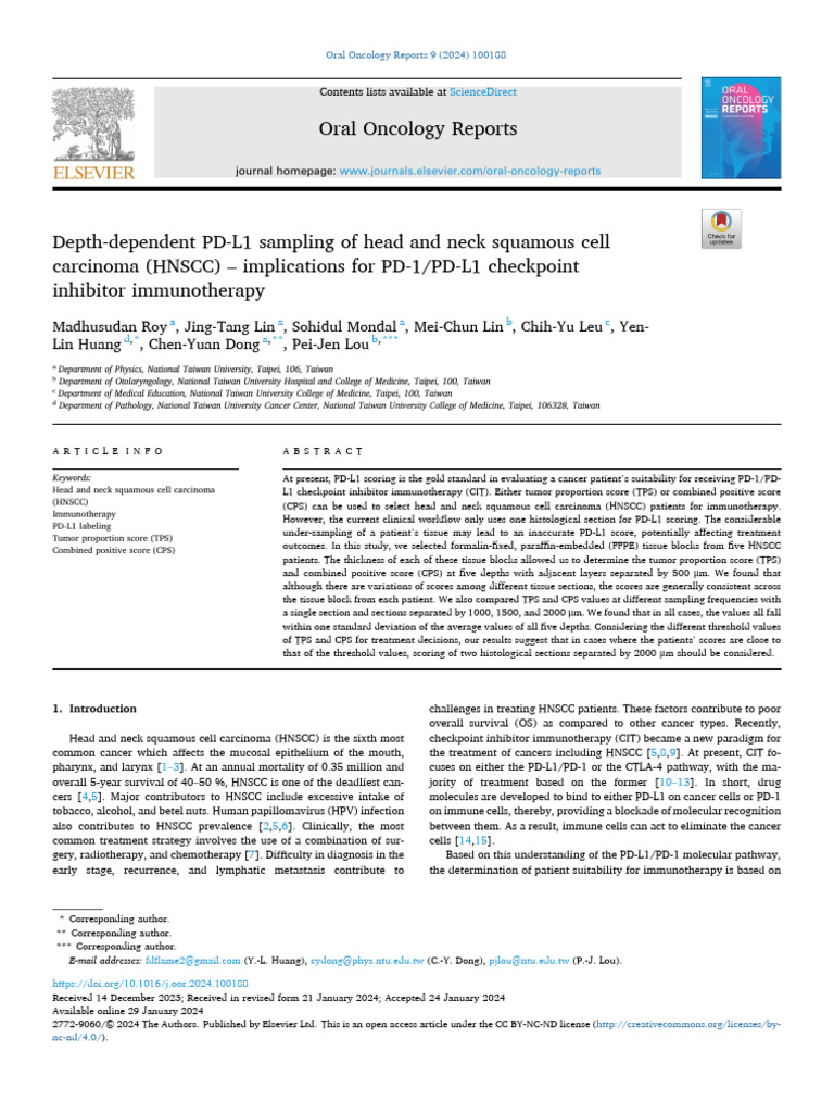 Depth-Dependent PD-L1 in HNSCC | PDF | Head And Neck Cancer ...