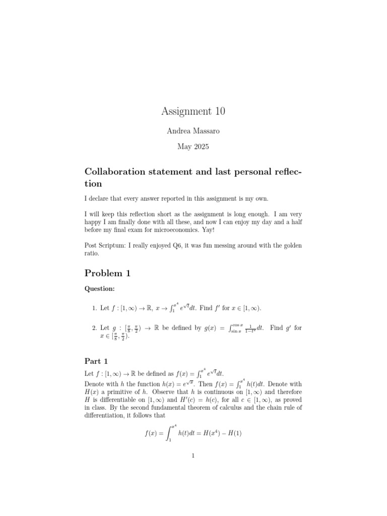 Assignment 10 Calculus MATH1115 Full Marks | PDF | Analysis ...