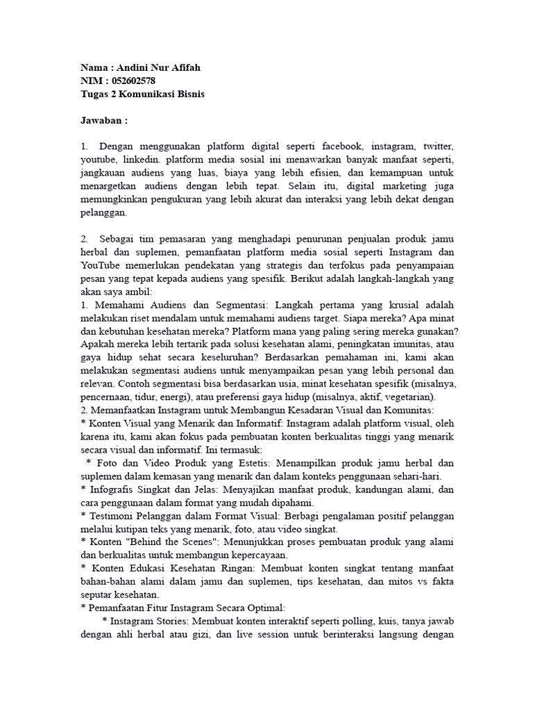 Tugas 2_Komunikasi Bisnis_Andini Nur A | PDF