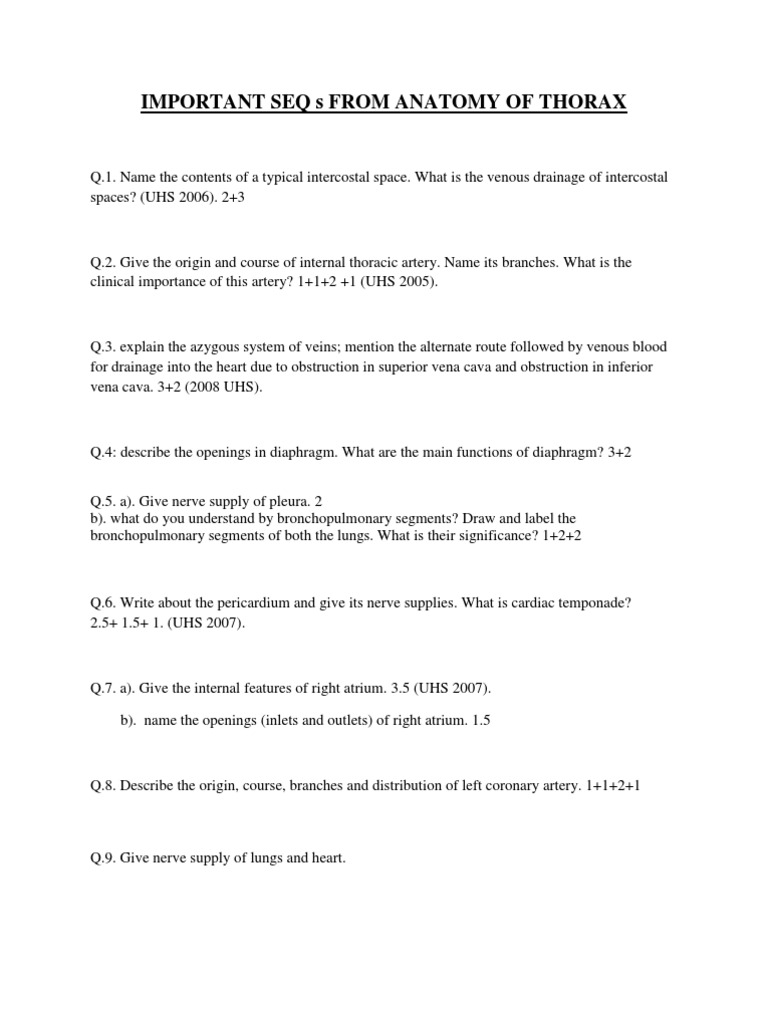 Important Seqs of Thorax Anatomy by Dr. Roomi | PDF | Business