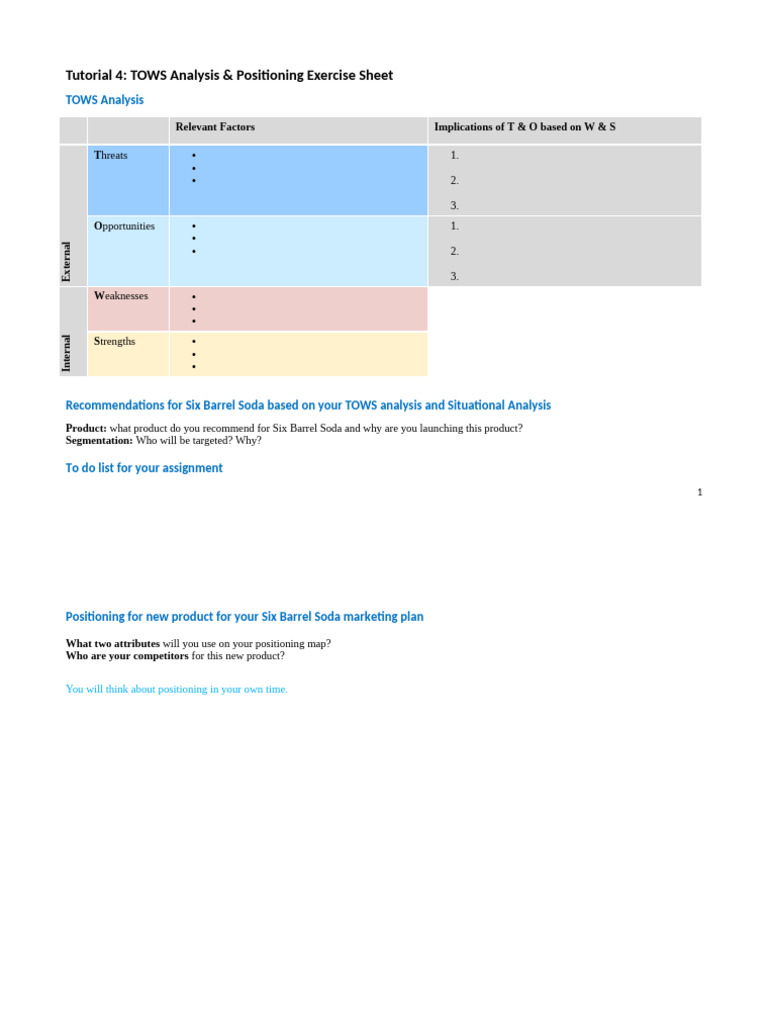 MARK 101 Tutorial 4 Exercise Sheet | PDF
