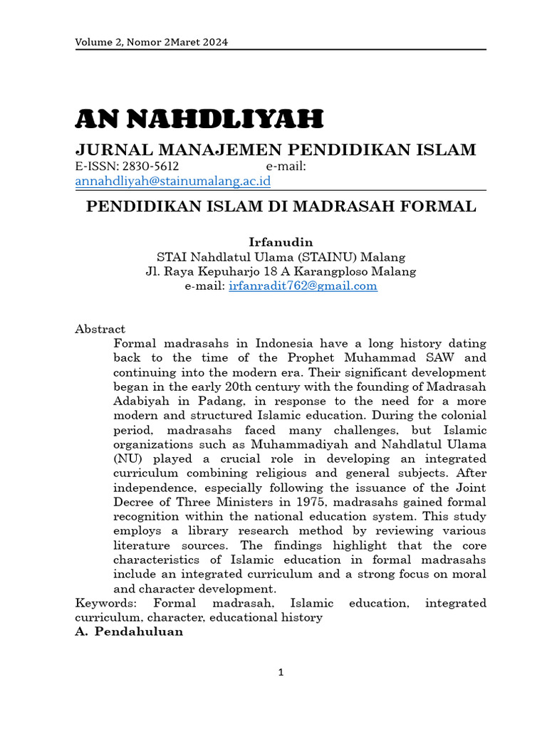 Pendidikan Islam Di Madrasah Formal | PDF