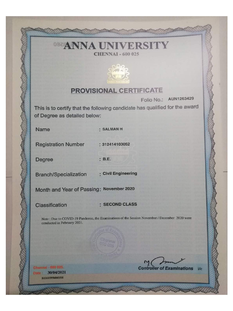 Provisional Certificate Converted Compressed | PDF