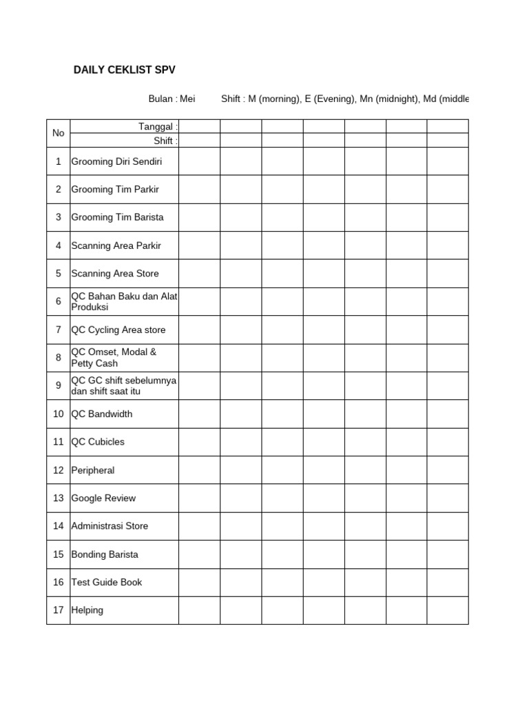 Daily Ceklist SPV 2025 | PDF